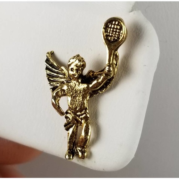 Unknown | Accessories | Vintage Angel Holding A Tennis Racket Tie Tack ...